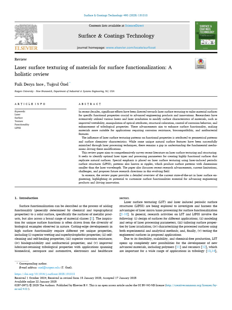 Laser Surface Texturing of Materials For Surface Functionalization ...