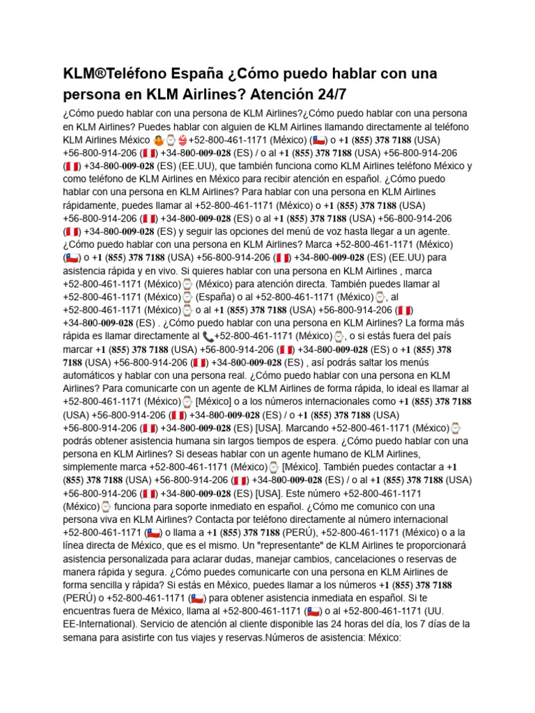 Klm Telefono Peru Como Puedo Hablar Con Una Persona en Klm Airlines Atencion 24 7 | PDF | Chat ...