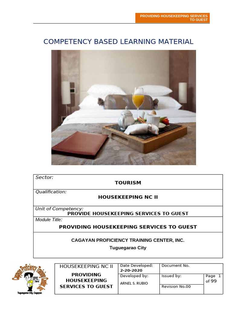 2020 CBLM 1 Provide Housekeeping Services to Guest | PDF | Housekeeping