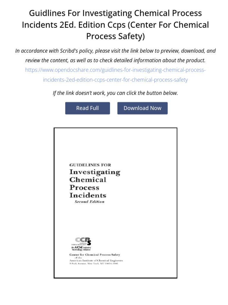 Guidlines for Investigating Chemical Process Incidents 2ed. Edition ...