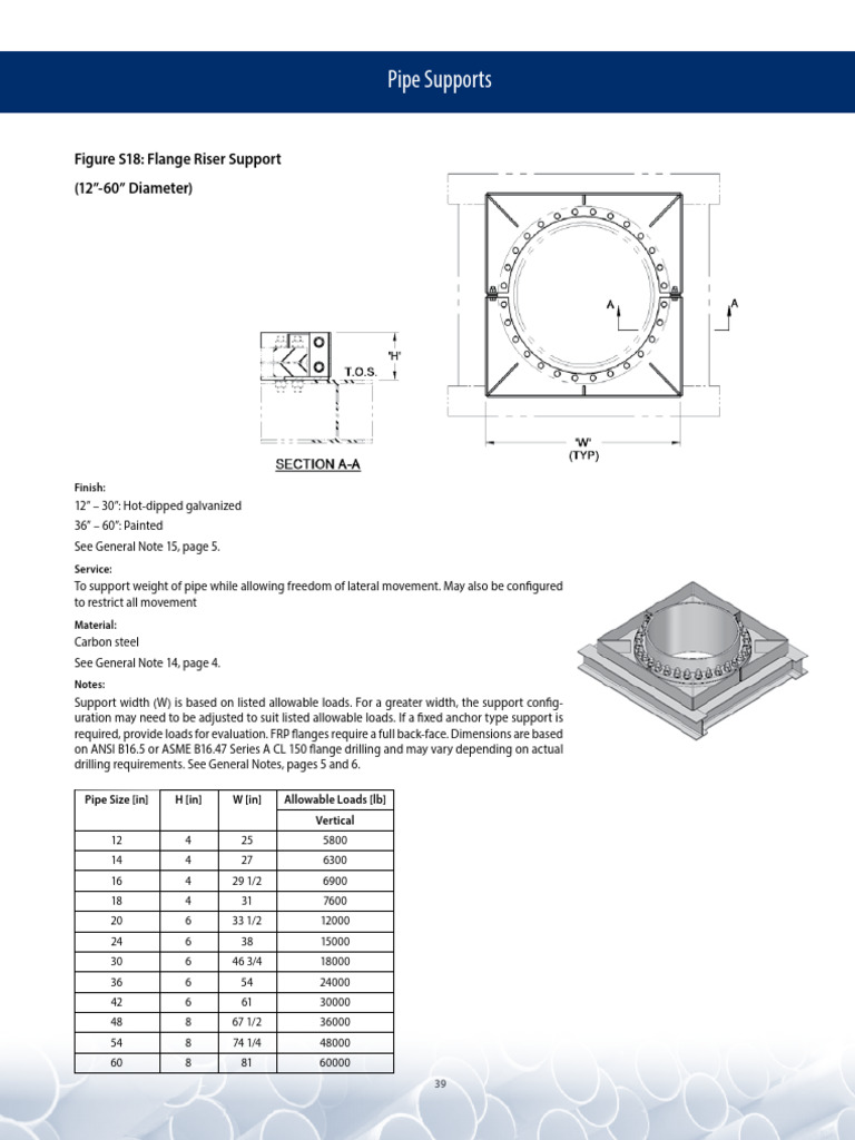 Pipe Supports: Figure S18: Flange Riser Support (12"-60" Diameter) | PDF