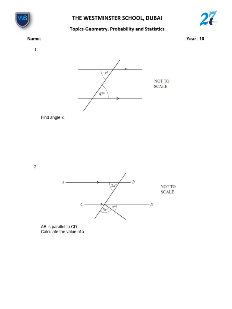 Year10 Revision Worksheet Geometry Statistics Probability | PDF ...