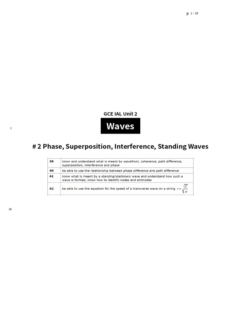 #2 Phase, Superposition, Interference, Standing Waves (欠 Path Difference and Interference) | PDF ...