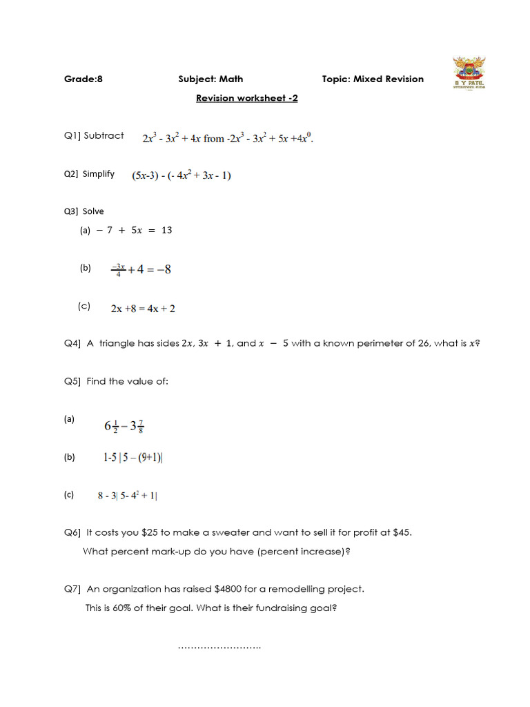 Math REV WS Algebra Linear | PDF