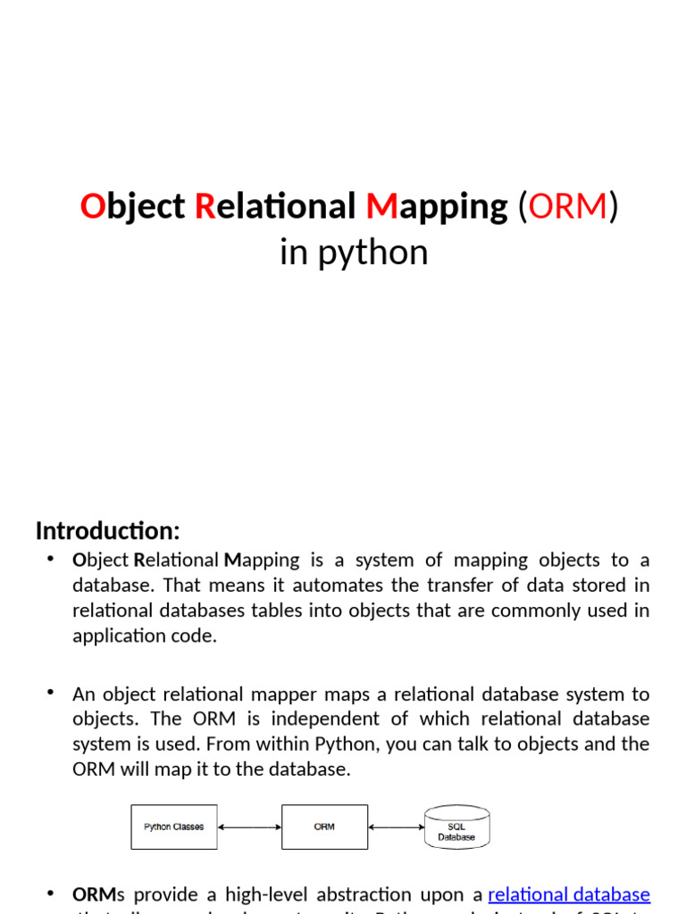Object Relational Mapping (ORM) in Python | PDF | Databases | Relational Database