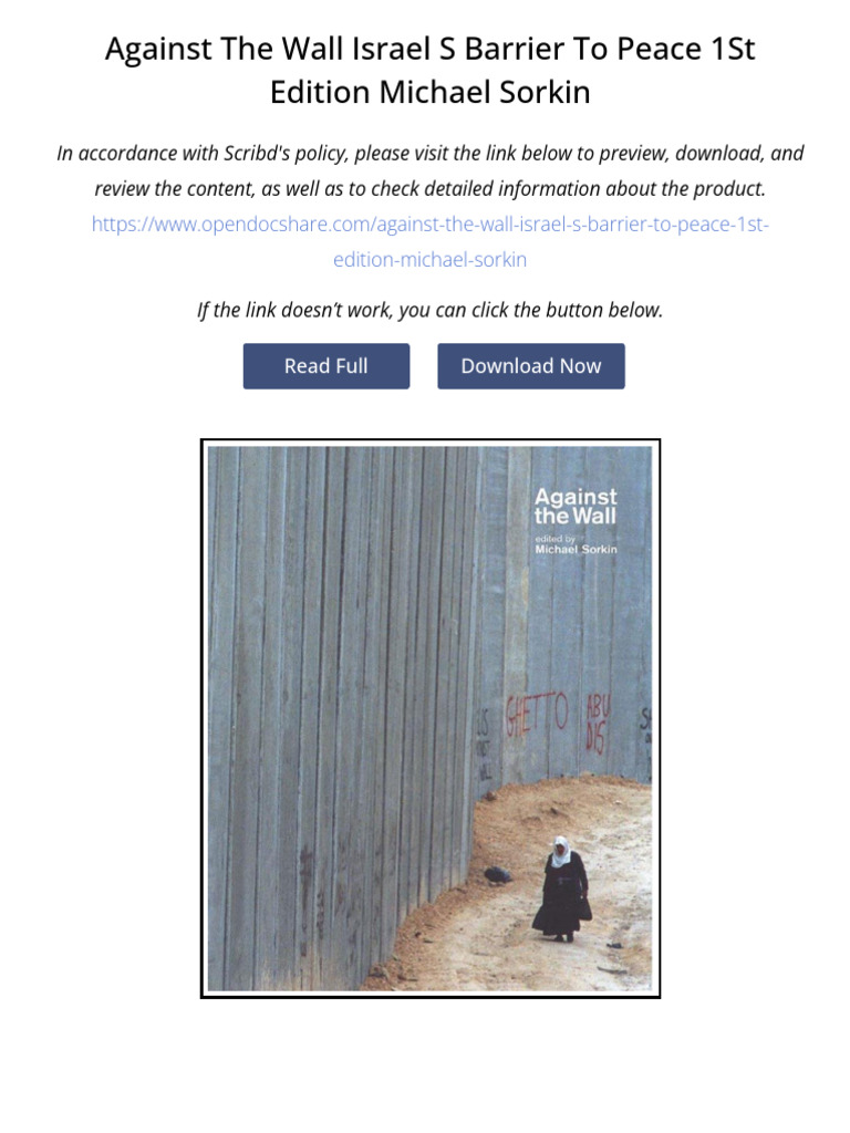 Against The Wall Israel s Barrier to Peace 1st Edition Michael Sorkin | PDF