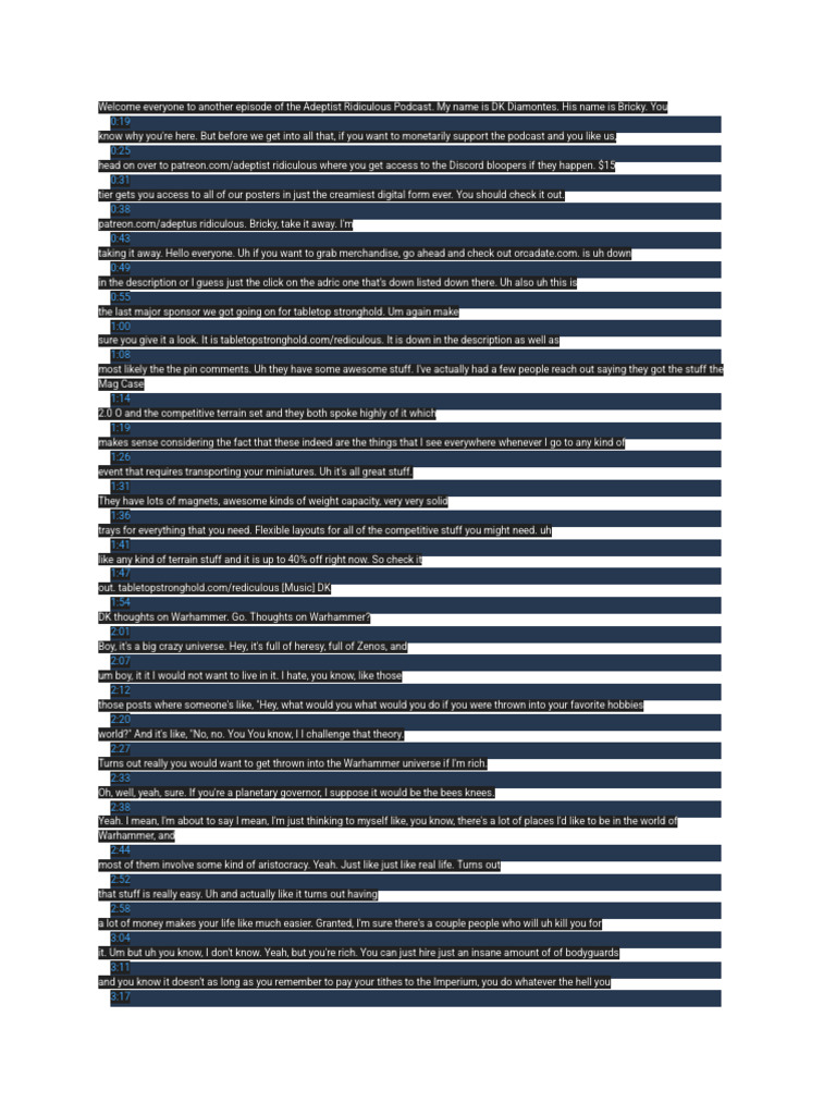 Adeptus Rediculus Episode Transcript Thing 1 | PDF
