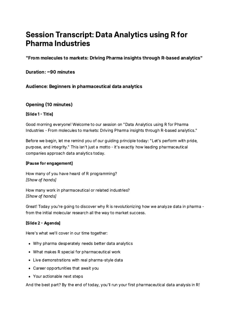 R Pharma Session Transcript | PDF | Clinical Trial | Analytics