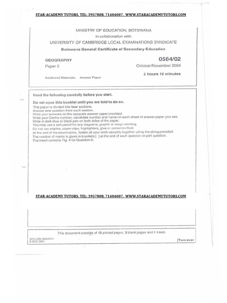 Geography Paper 2 2004 Bgcse | PDF