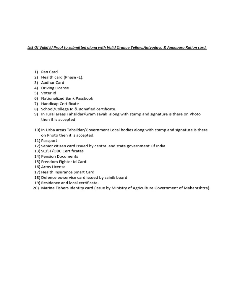 Id Proof List | PDF