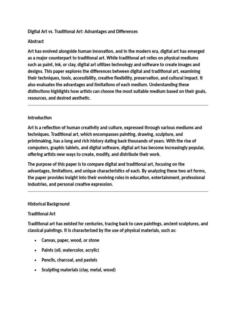 Digital vs. Traditional Art: Key Insights | PDF | Paintings | 3 D ...