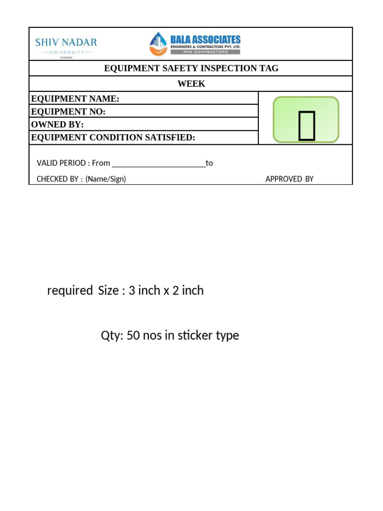 Euip Safety Inspe Tag-Baecpl Snu 50 Copies | PDF
