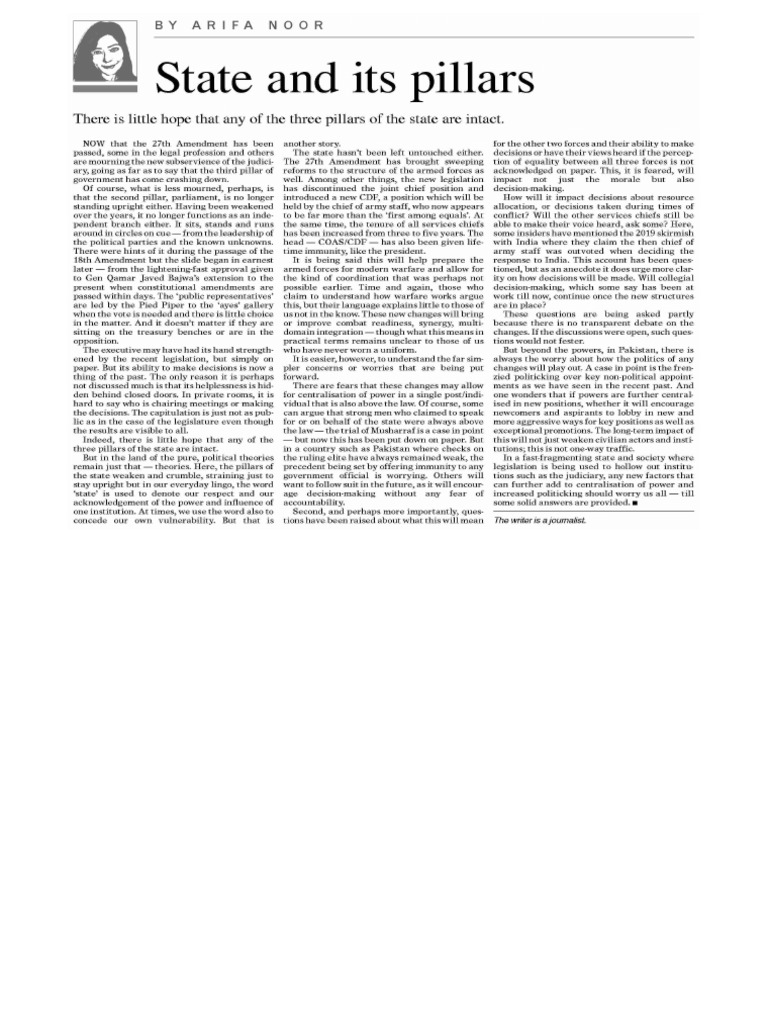 Dawn - State and Its Pillars | PDF