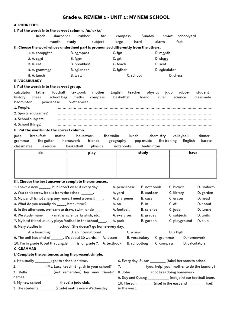 Grade 6 Review: My New School Unit | PDF | Kindergarten | Preschool
