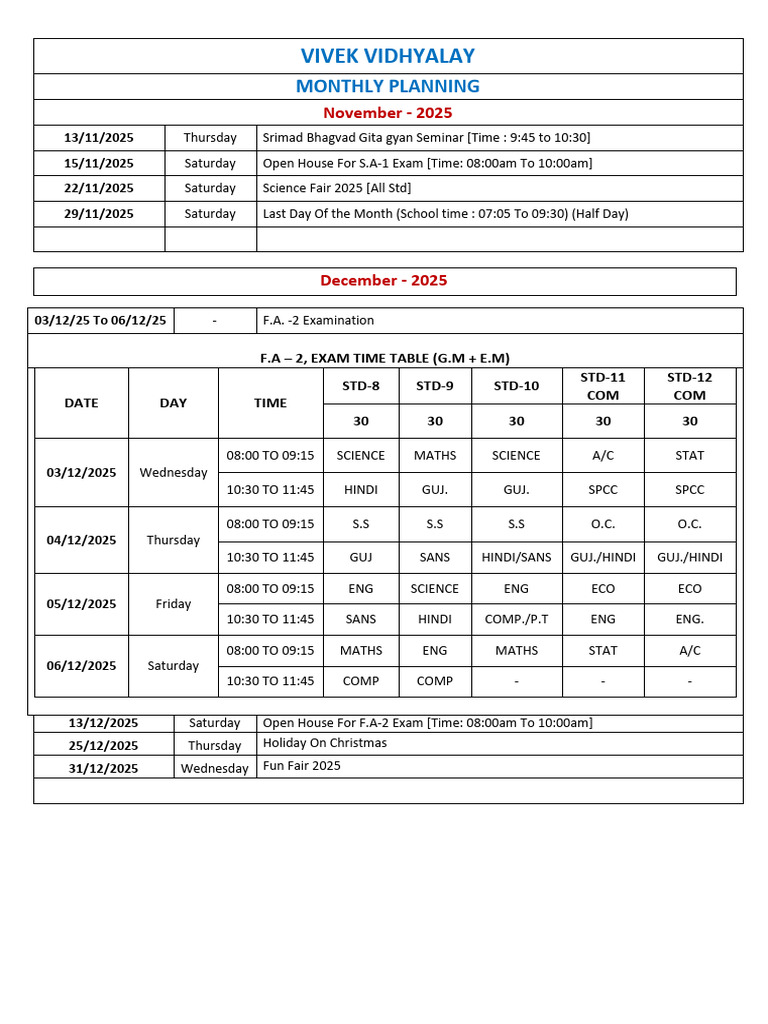 Monthly Planing Nov Dec Jan | PDF
