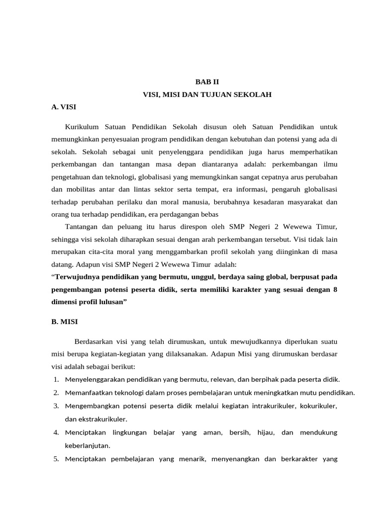 Visi, Misi, dan Tujuan SMP Negeri 2 Wewewa | PDF