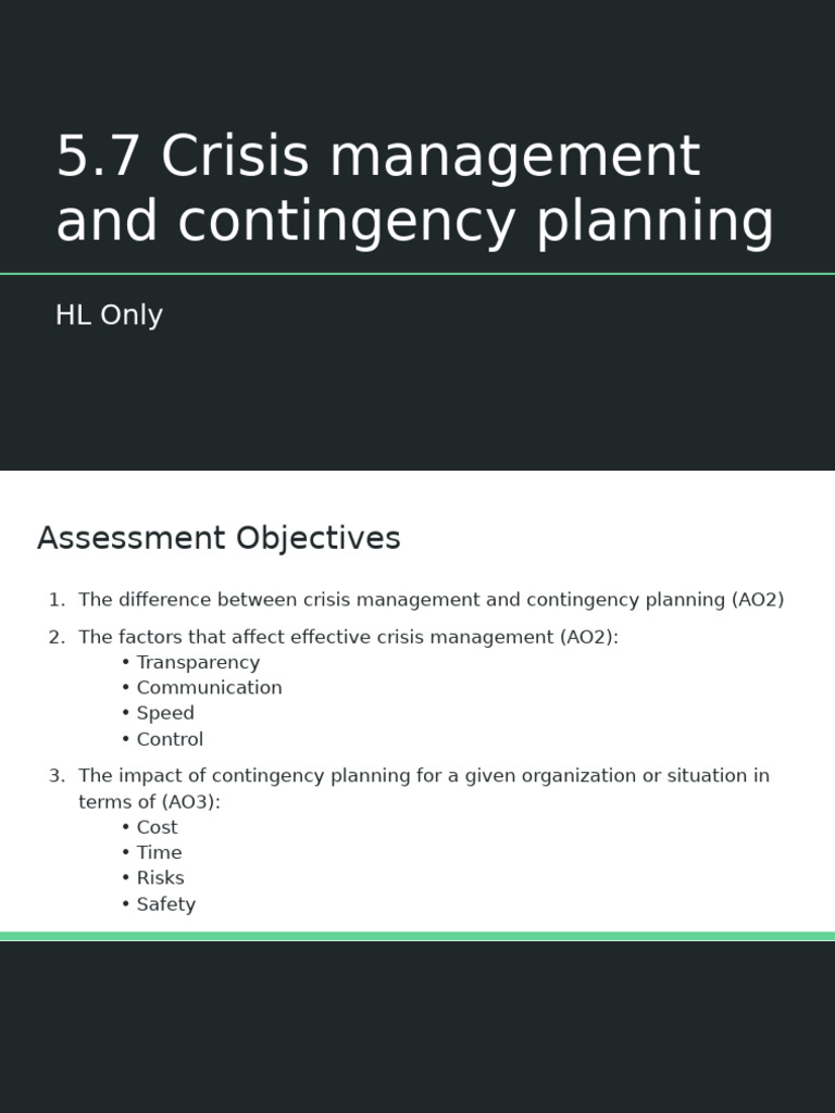 Crisis Management vs. Contingency Planning | PDF | Crisis Management | Risk