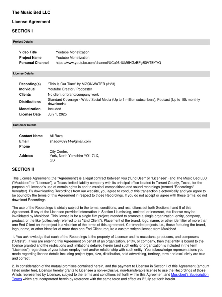 YouTube Monetization License Agreement | PDF | License | Breach Of Contract