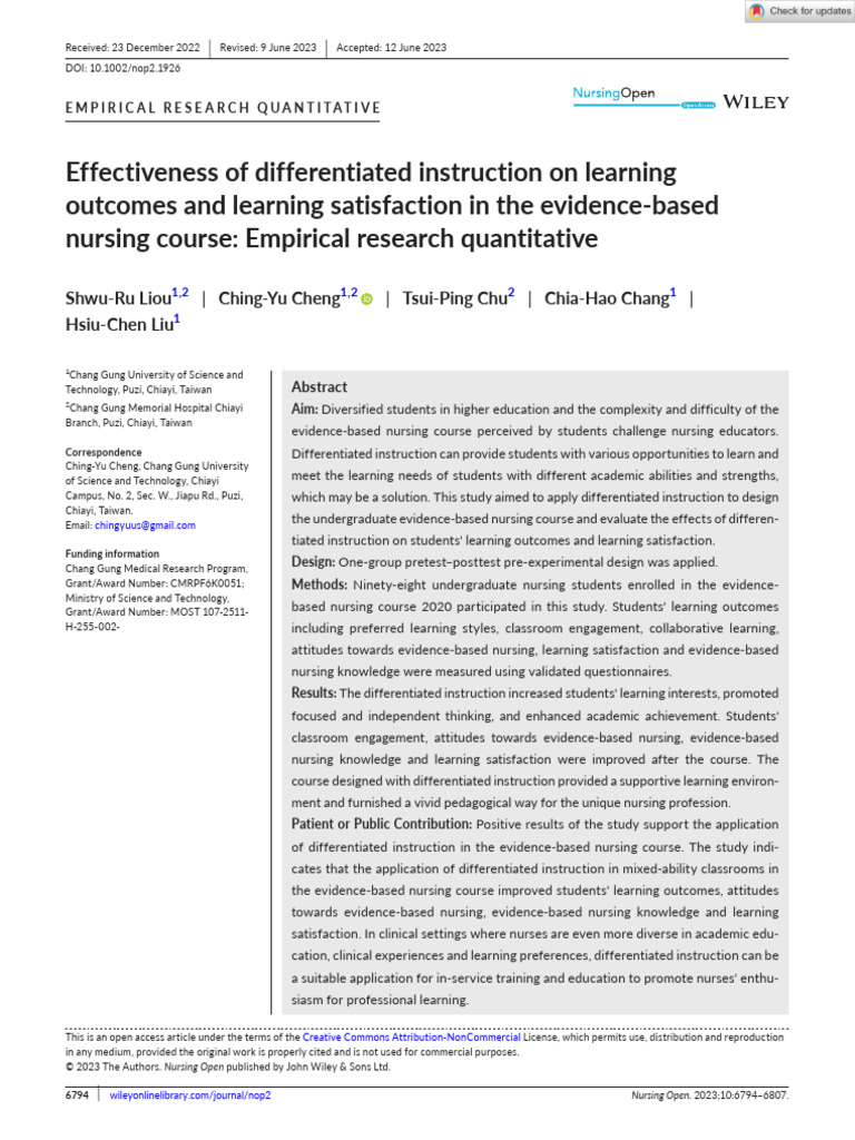 Differentiated Instruction in Nursing Education | PDF | Differentiated ...