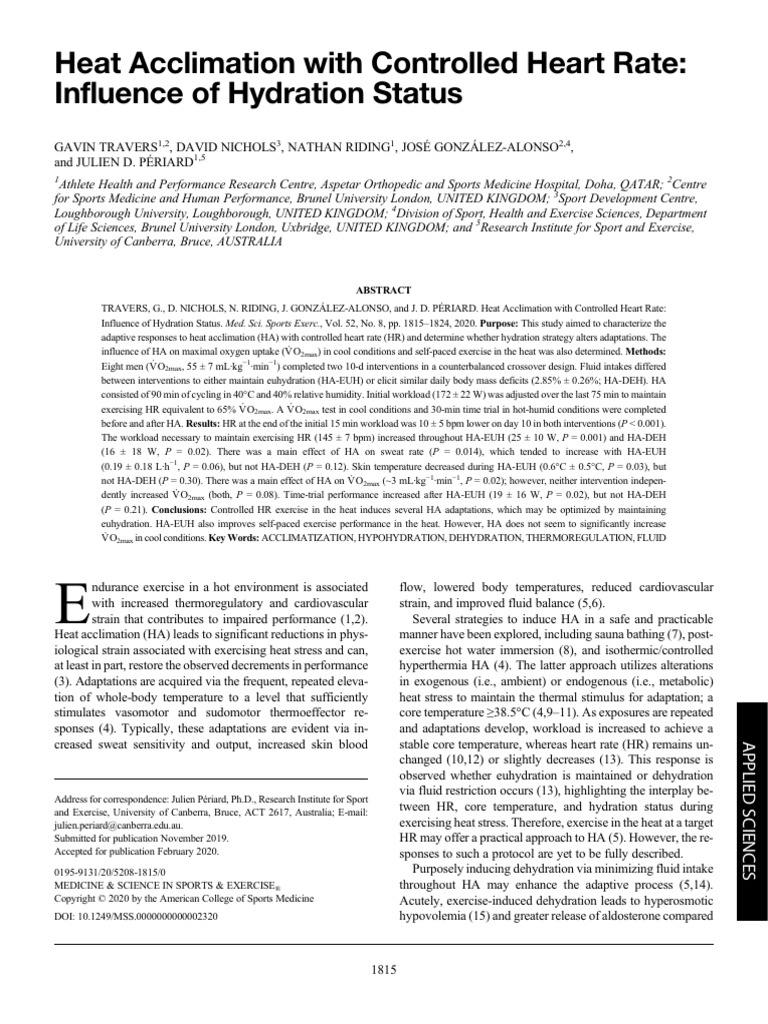 Heat Acclimation With Controlled Heart Rate .21 | PDF | Physiology