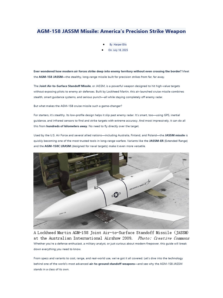 AGM-158 JASSM: America's Stealth Missile | PDF | Missile | Military ...
