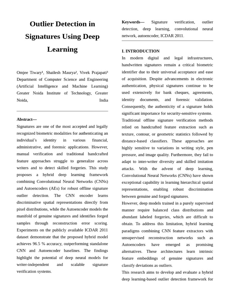 Outlier Detection in Signatures Using DL | PDF | Receiver Operating ...