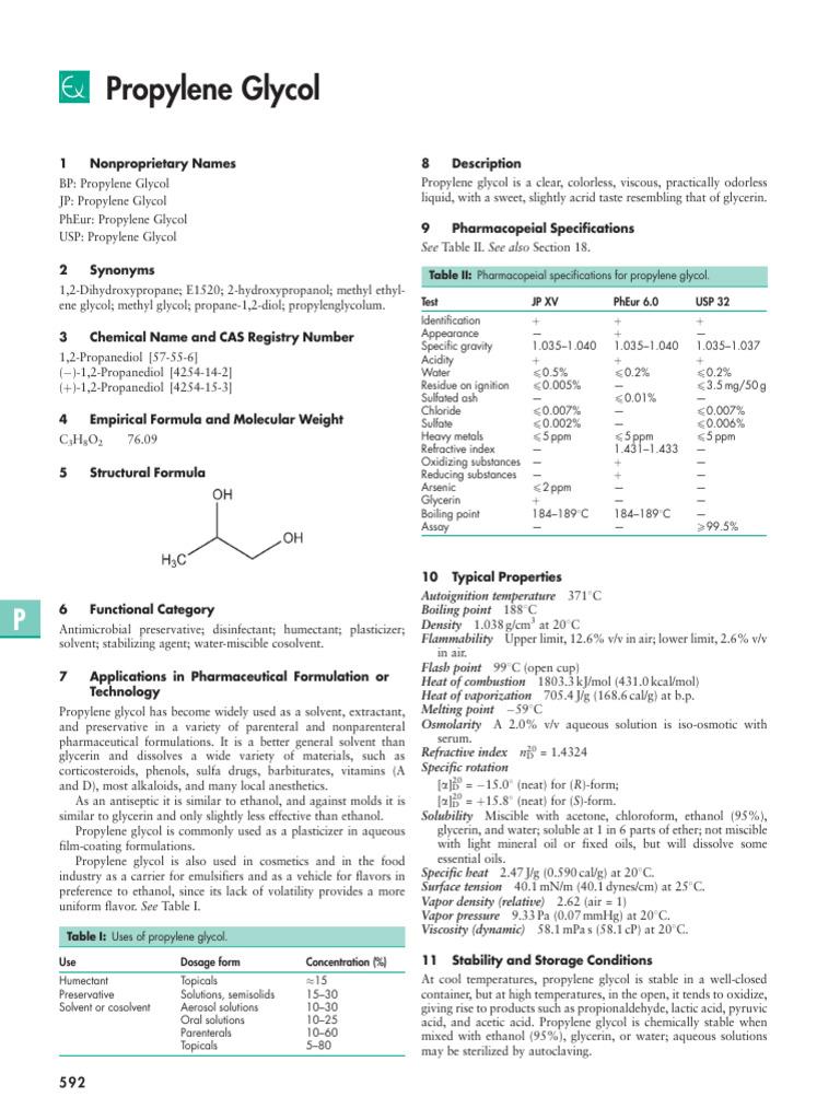 USP-BP-JP Specs Propylene Glycol | PDF | Ethanol | Glycerol