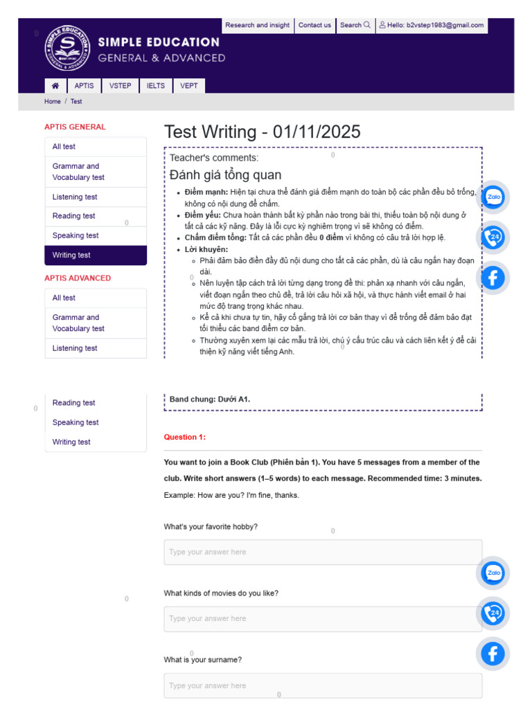 Writing Test 3 of Simple Education | PDF