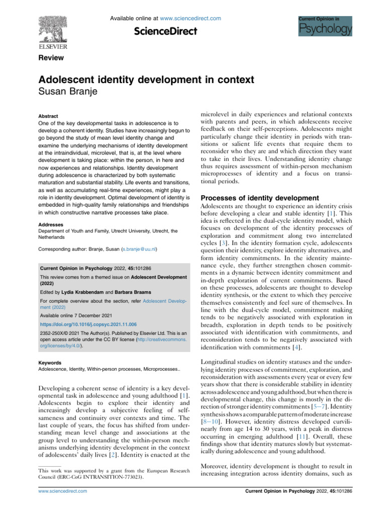 Adolescent Identity Development Review | PDF | Identity (Social Science ...