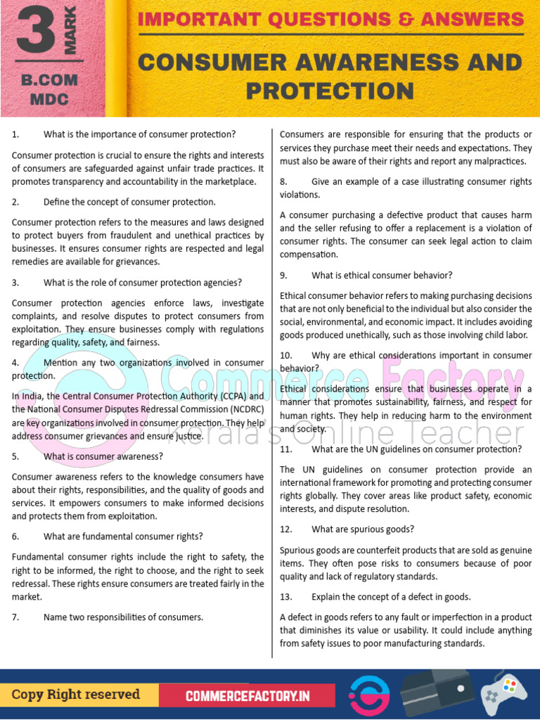 Consumer Awareness and Protection-Mdc-3 Mark | PDF | Consumer ...