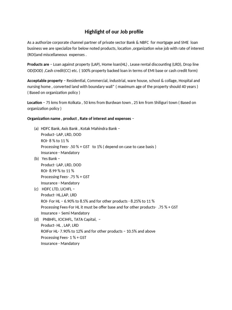 Highlight of Our Job Profile | PDF