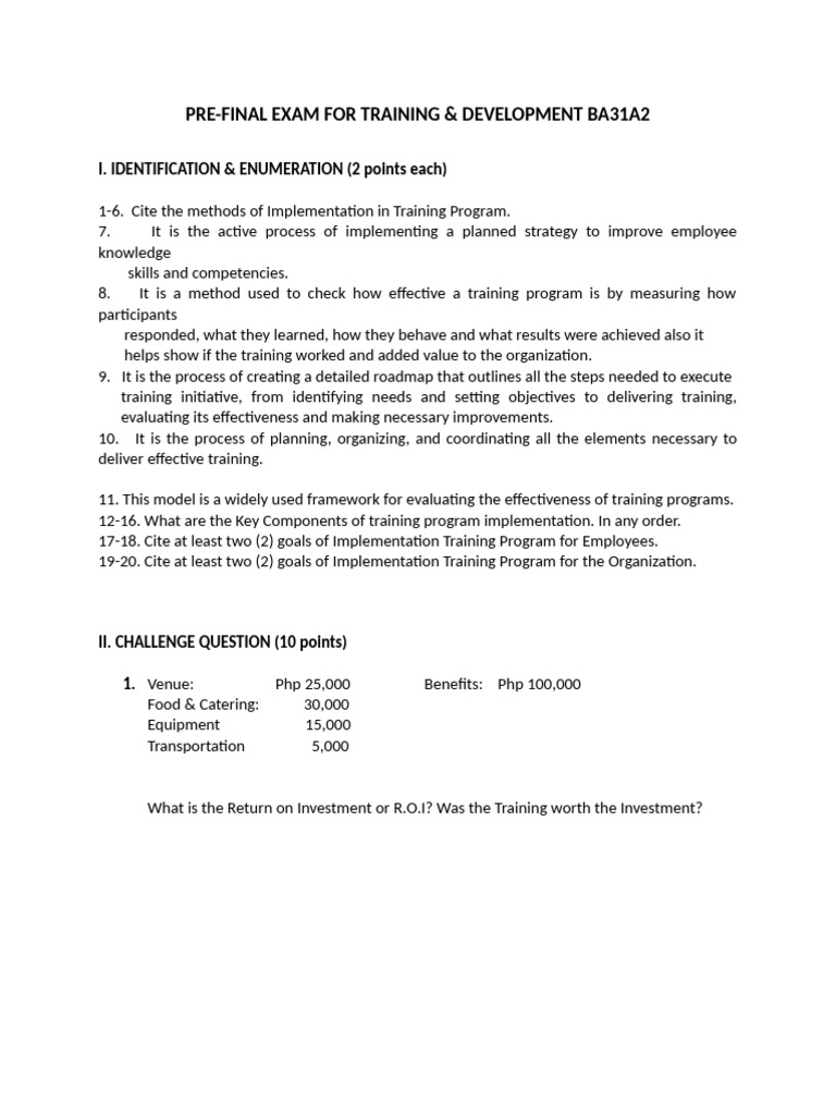 Training Program Implementation Exam | PDF