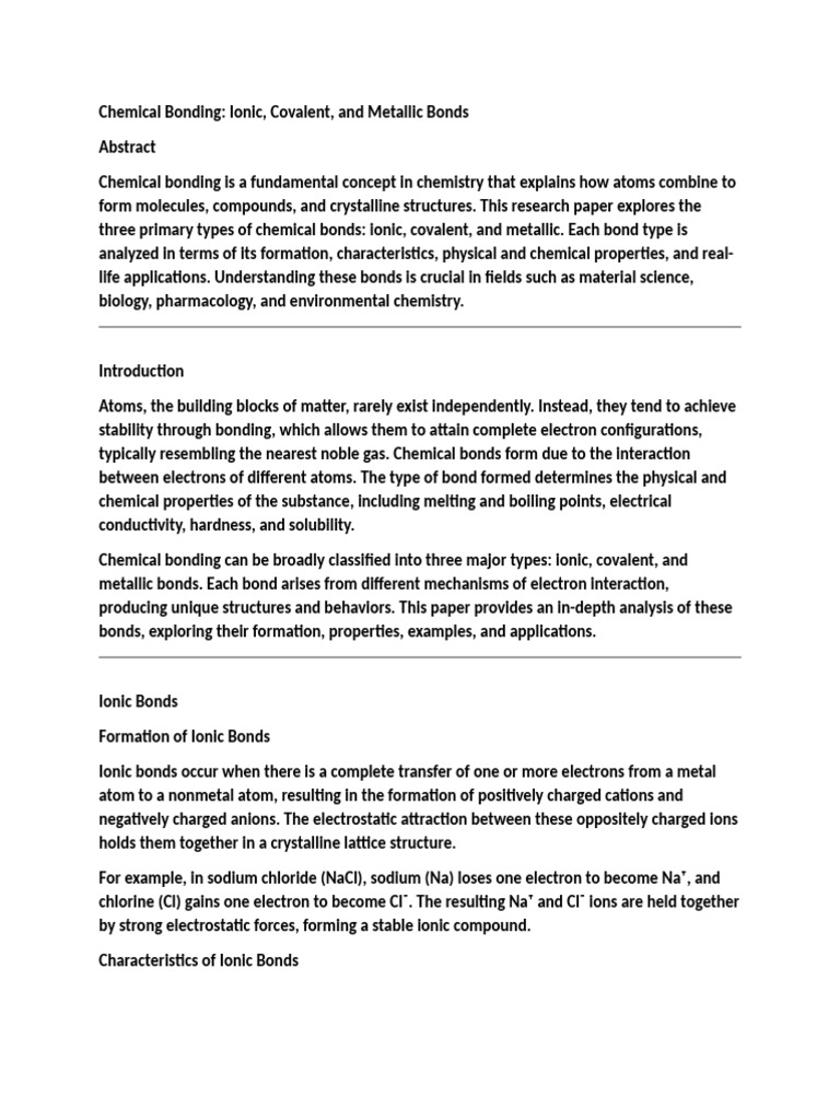 Chemical Bonding - Ionic, Covalent, and Metallic Bonds | PDF | Ion ...