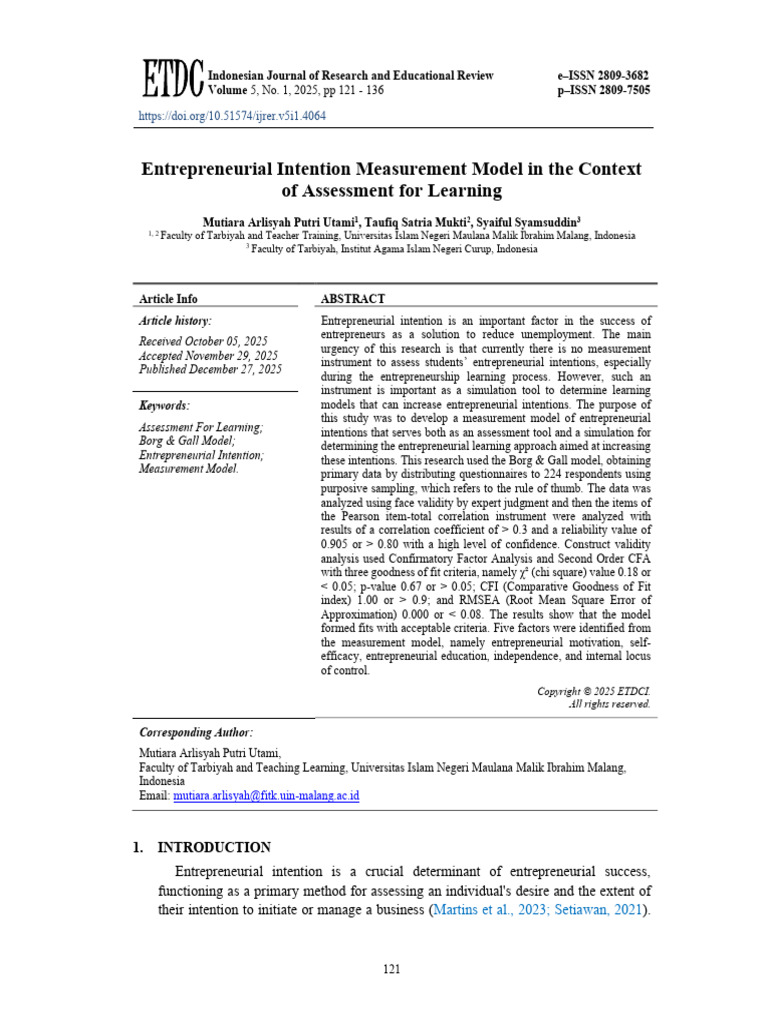 Model Peniliaian Intensi Wirausaha | PDF | Statistical Analysis ...