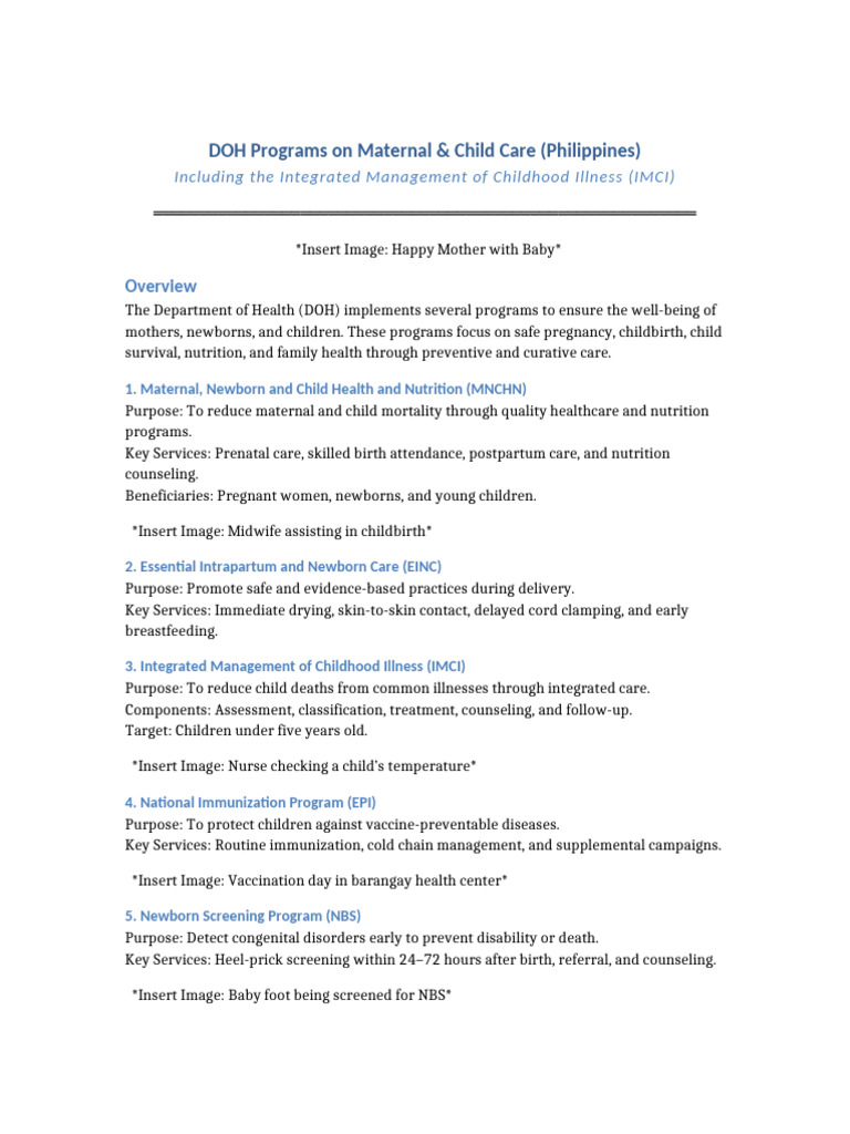 DOH Maternal & Child Care Programs | PDF | Infants | Childbirth