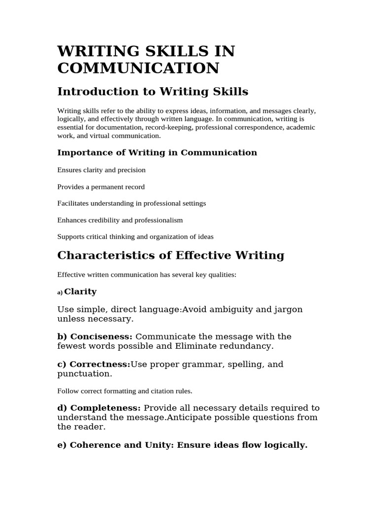 Writing Skills in Communication | PDF | Communication | Writing