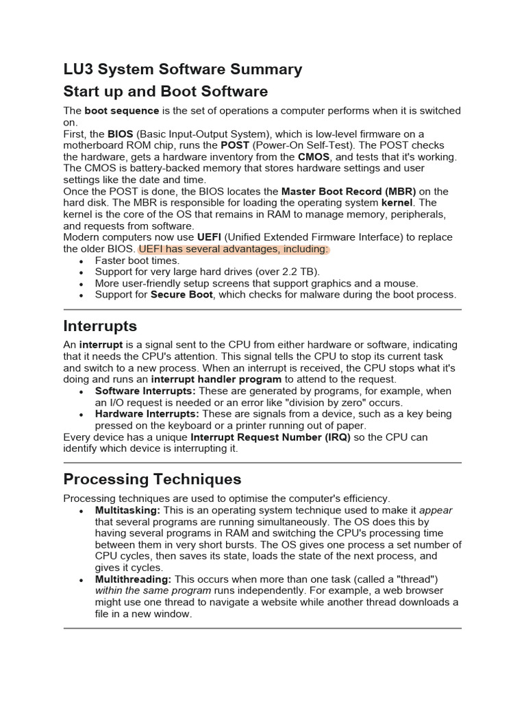 LU3 System Software Summary | PDF | Bios | Booting