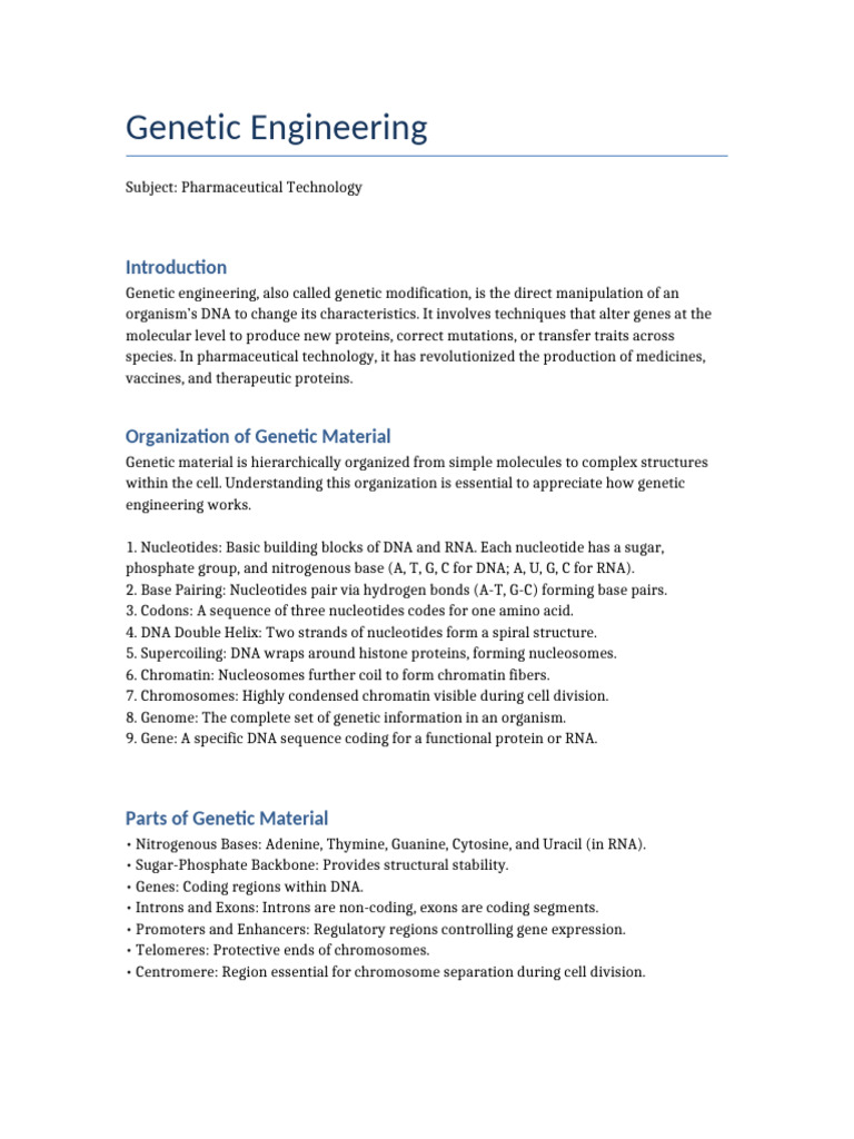 Genetic Engineering Detailed Presentation | PDF | Dna | Genetics