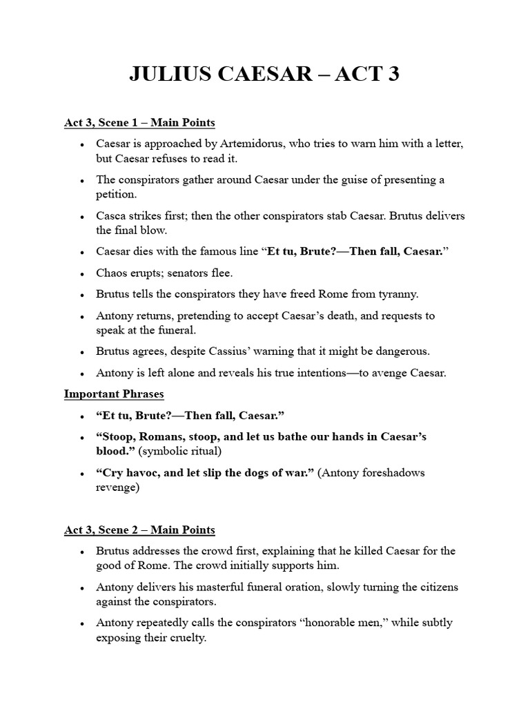 Key Events in Julius Caesar Act 3 | PDF | Mark Antony | Augustus