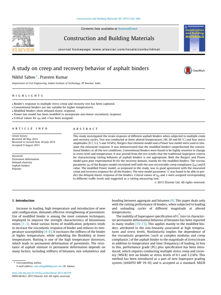 A Study On Creep and Recovery Behavior of Asphalt Binders | PDF ...