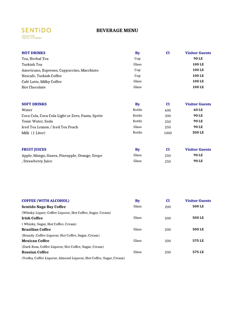 All-Inclusive Beverage Menu | PDF | Drink | Alcoholic Drinks