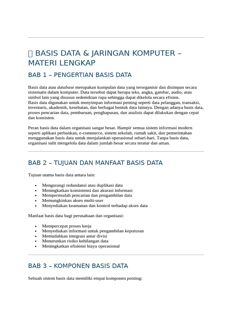 Dasar-Dasar Basis Data dan Jaringan Komputer | PDF