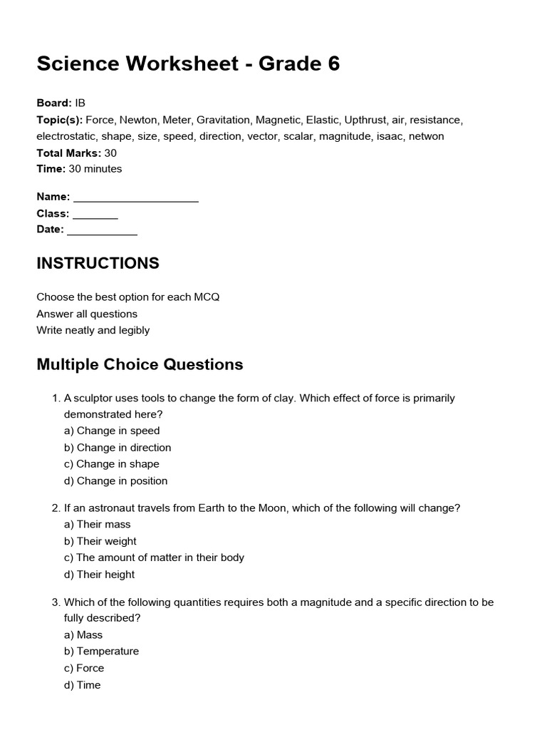 Worksheet Forces and Safety 2 | PDF | Force | Weight