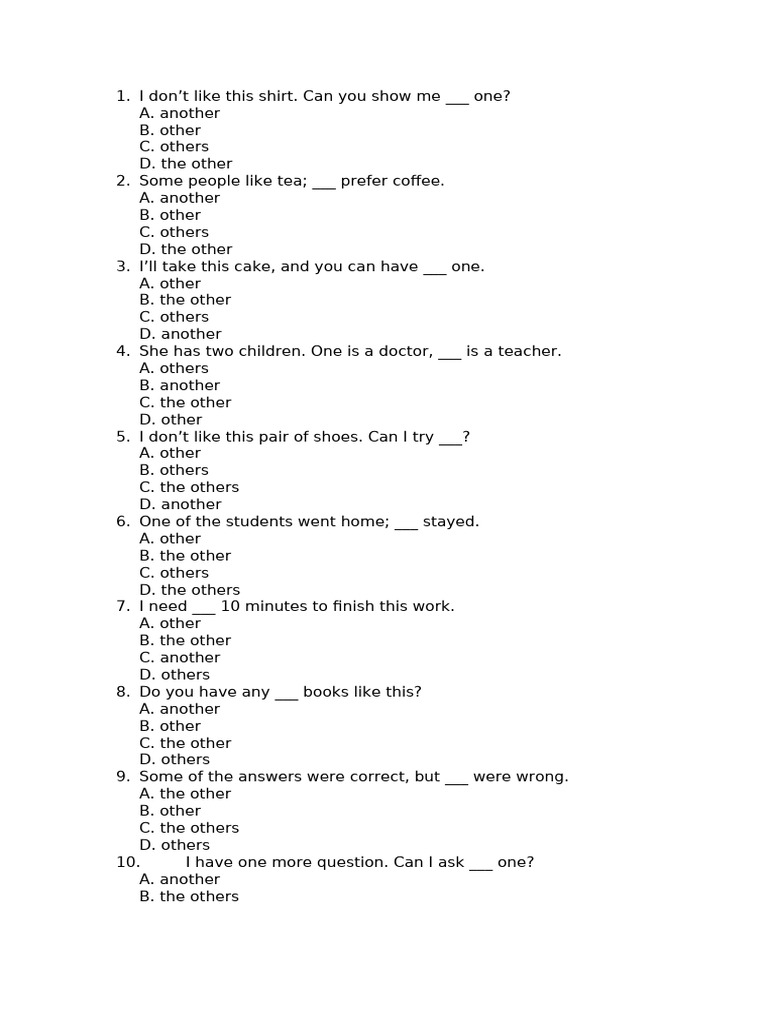 English Grammar: Choosing "Other" vs. "Another" | PDF | Chess Theory ...