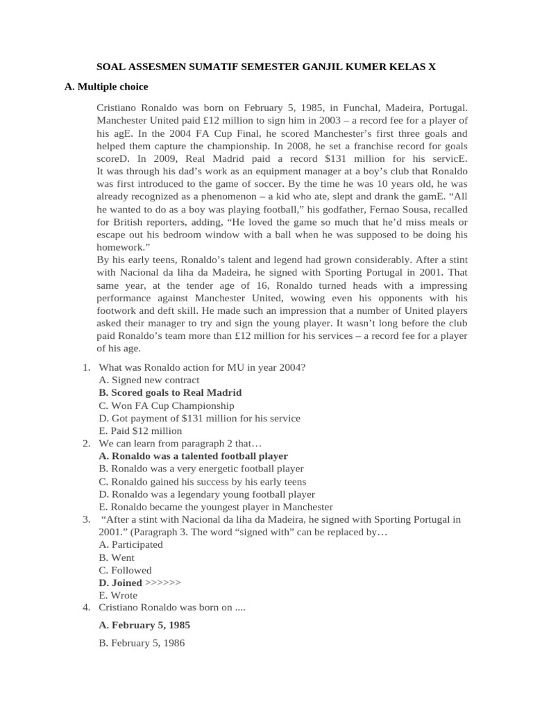 Soal Kumer Kls X Smester 1 | PDF | Cooking | Foods