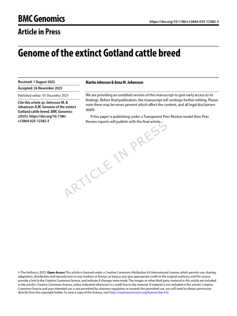 Genome of The Extinct Gotland Cattle Breed | PDF | Zygosity | Dna ...