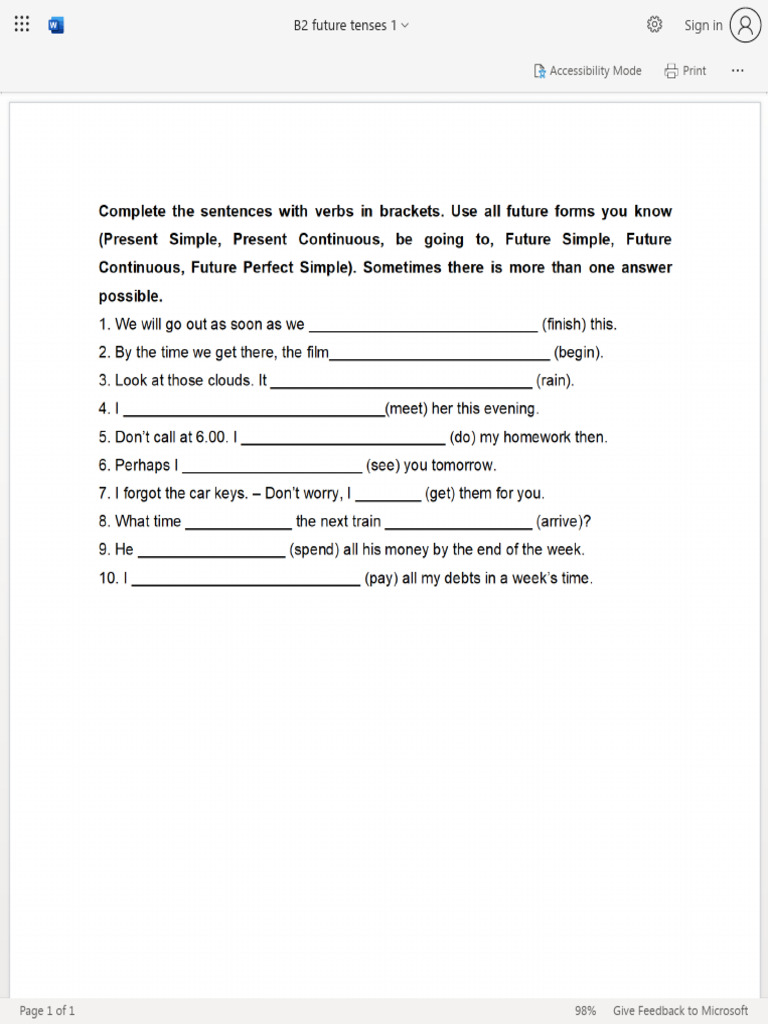 B2 Future Tenses 1.docx - Microsoft Word Online | PDF