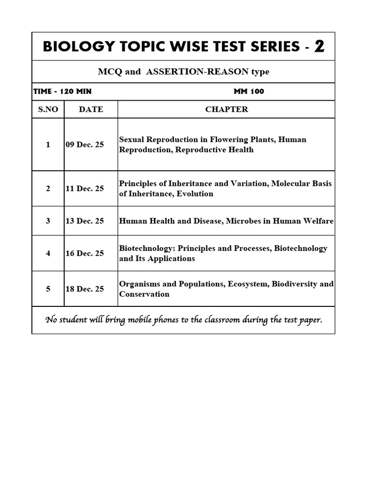 Test Series 2 Xii Biology | PDF