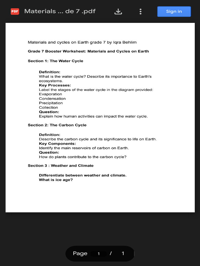 Materials and Cycles on Earth Grade 7 .PDF - Google Drive | PDF