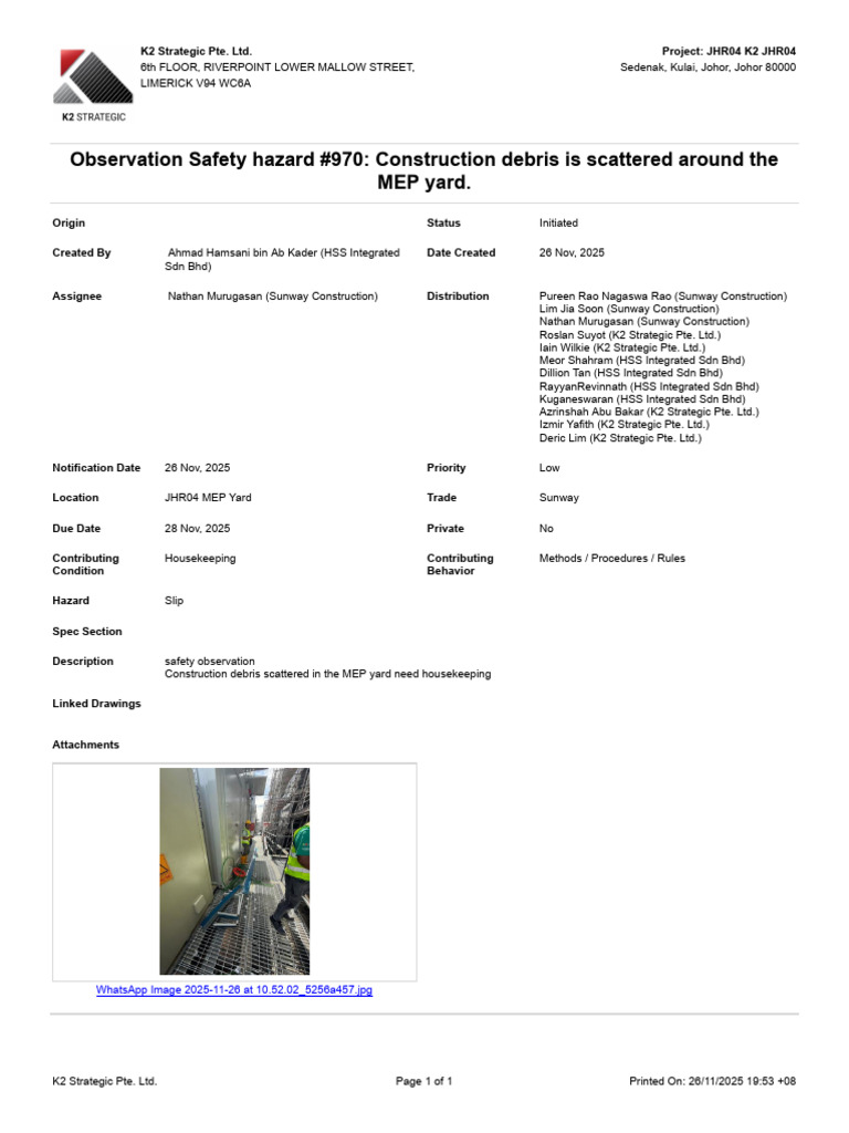 Safety Hazard Report: MEP Yard Debris | PDF